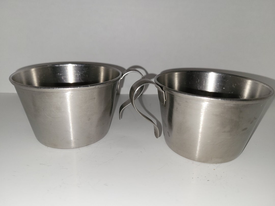 Vintage Stainless Steel Mug Set With Handles - Etsy