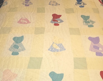 Vintage Quilt Sunbonnet Sue Dutch Doll Appliqué Hand Tied Coverlet ...