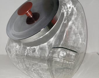 Large Vintage Glass General Store Candy/cookie Jar With Red Knob Metal ...