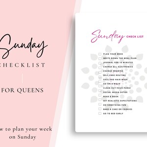 Sunday Checklist, Digital Download, Tool, Self-care Checklist, Goal ...