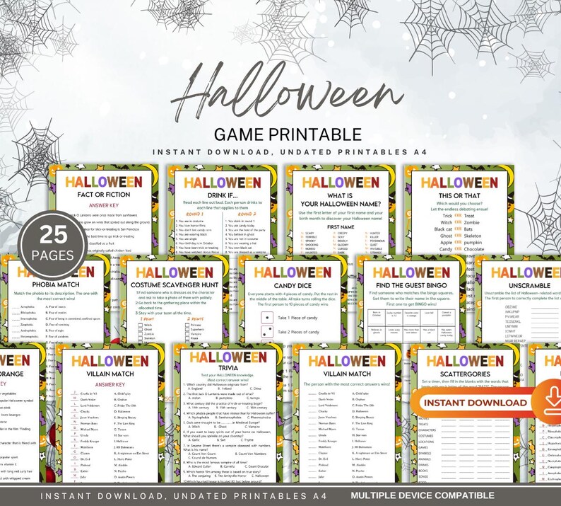 Halloween Games Editable Printable, DIY Halloween Party Games, Instant ...