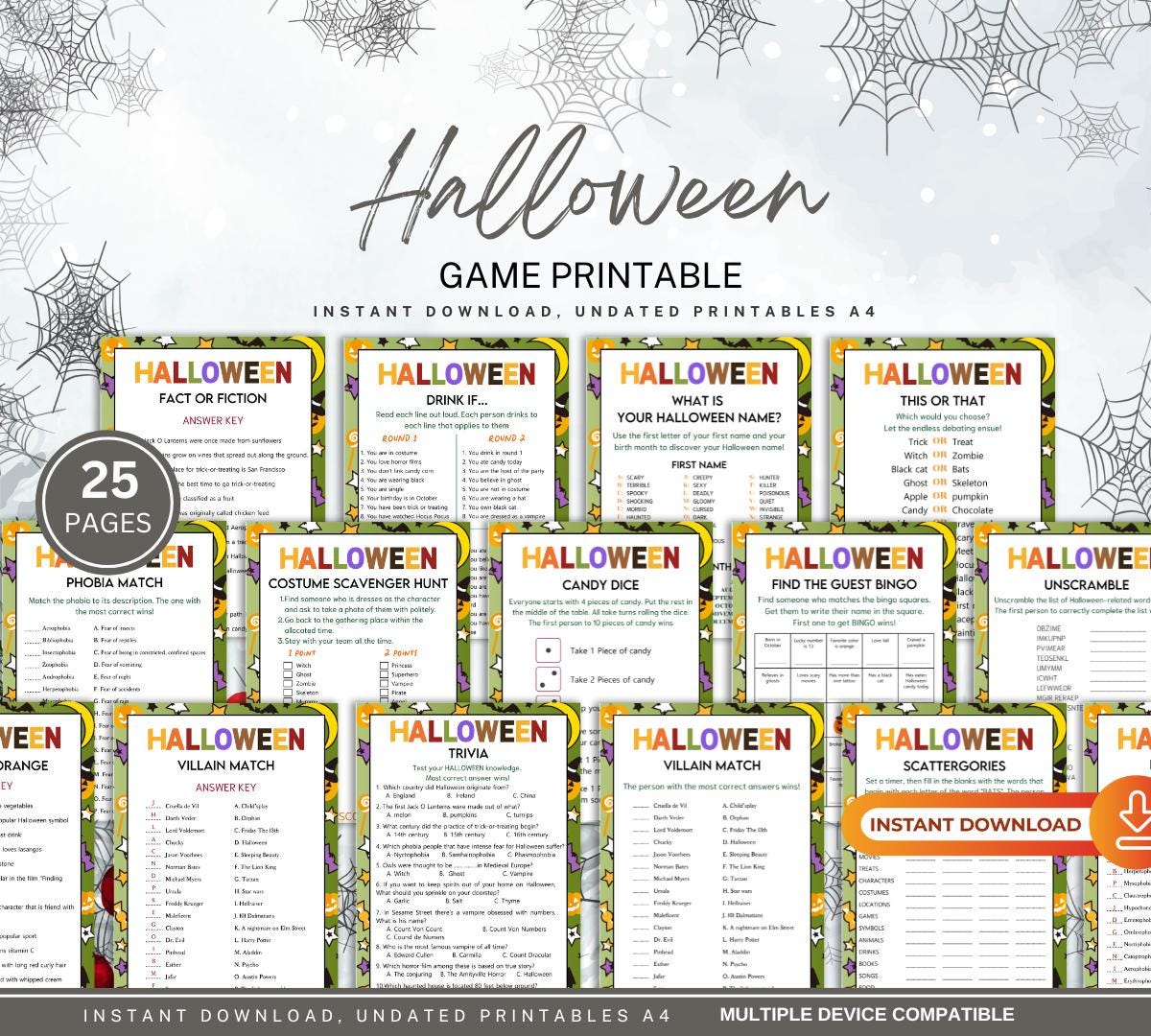 Halloween Games Editable Printable, DIY Halloween Party Games, Instant ...