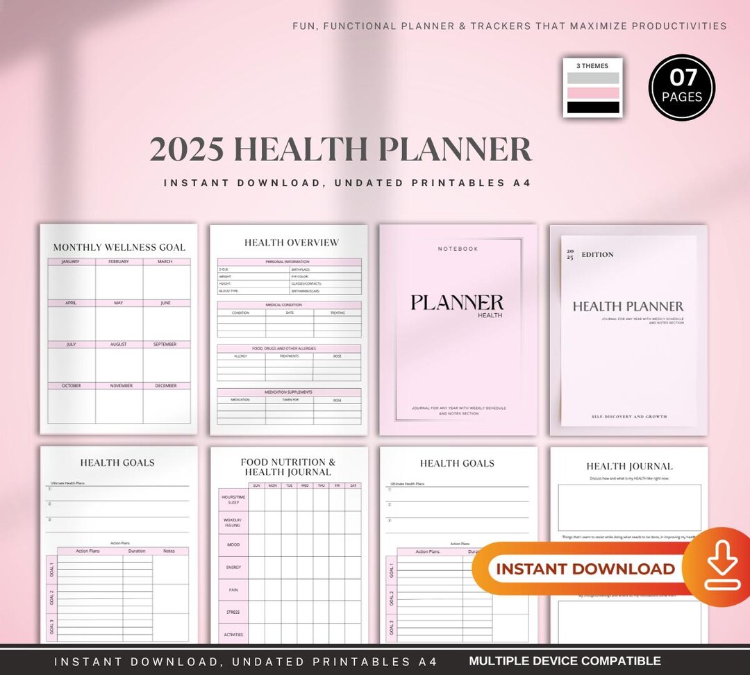 Health & Wellness Planner, Daily Wellness Journal, Meal Planner Log ...