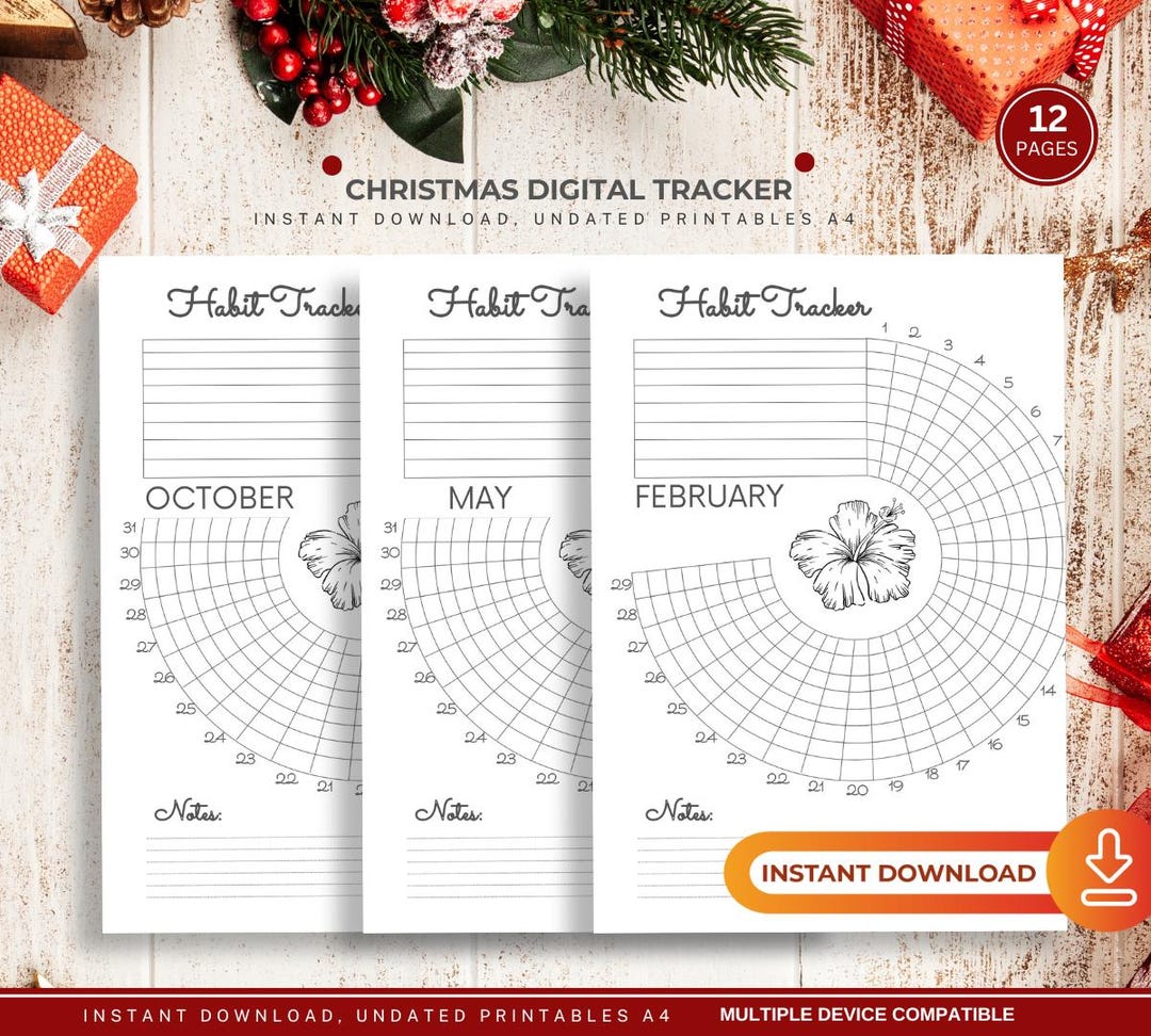 Christmas Habit Tracker Black and White, Daily Planner, Holiday ...
