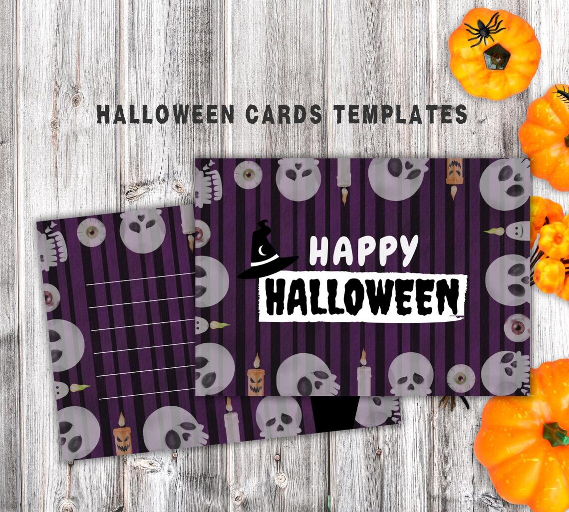 Halloween Cards Template, DIY Printable Cards, Spooky Greeting Cards ...