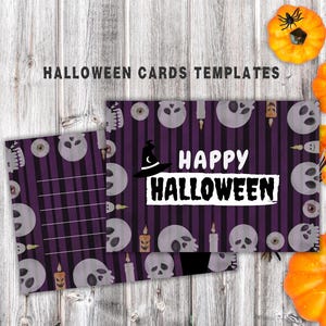 Halloween Cards Template, DIY Printable Cards, Spooky Greeting Cards ...