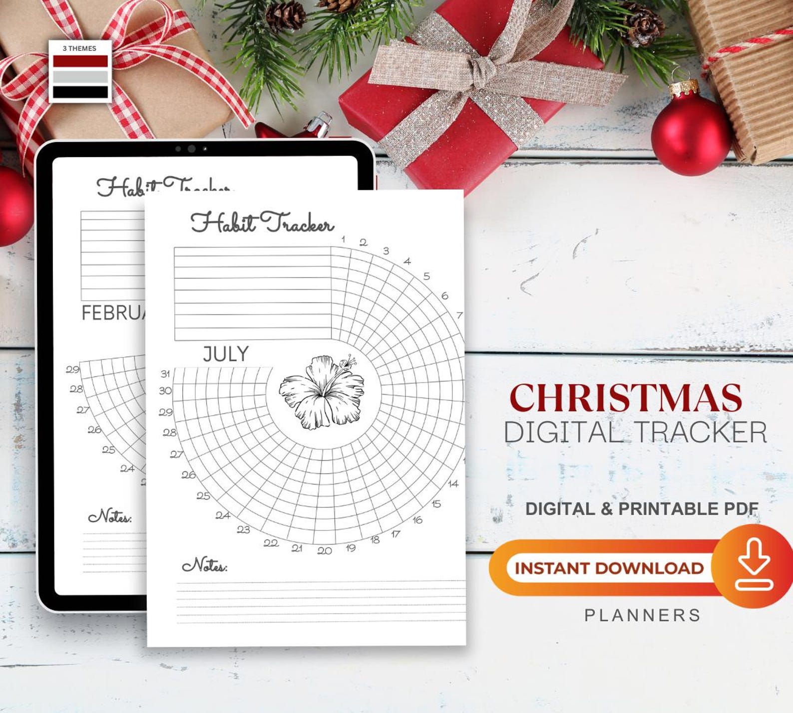 Christmas Habit Tracker Black and White, Daily Planner, Holiday ...
