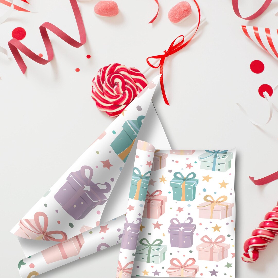 Colorful Birthday Presents, Party Supplies, Custom Wrapping Paper ...