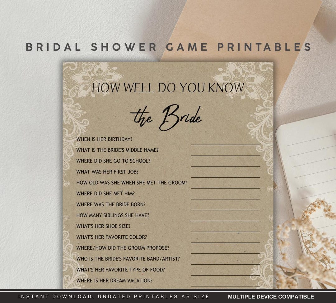 How Well Do You Know the Bride Game, Bridal Shower Activity, Wedding ...