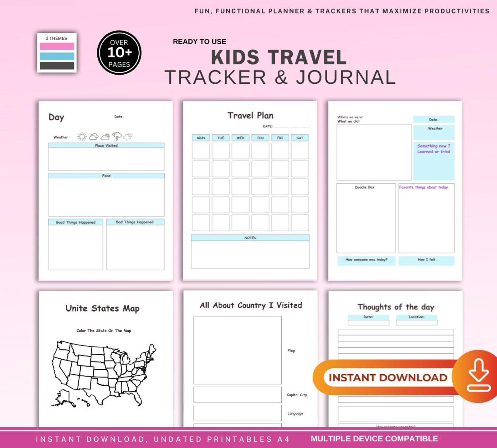 Kids Travel Journal Kit, Road Trip Activity Book for Children, Vacation ...