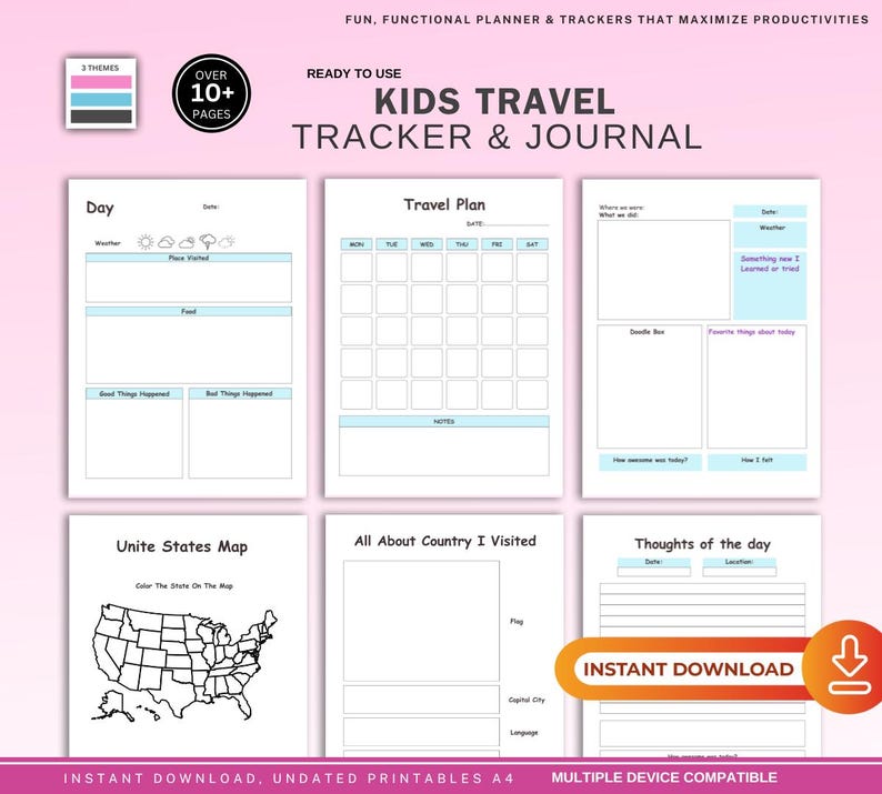 Kids Travel Journal Kit, Road Trip Activity Book for Children, Vacation ...