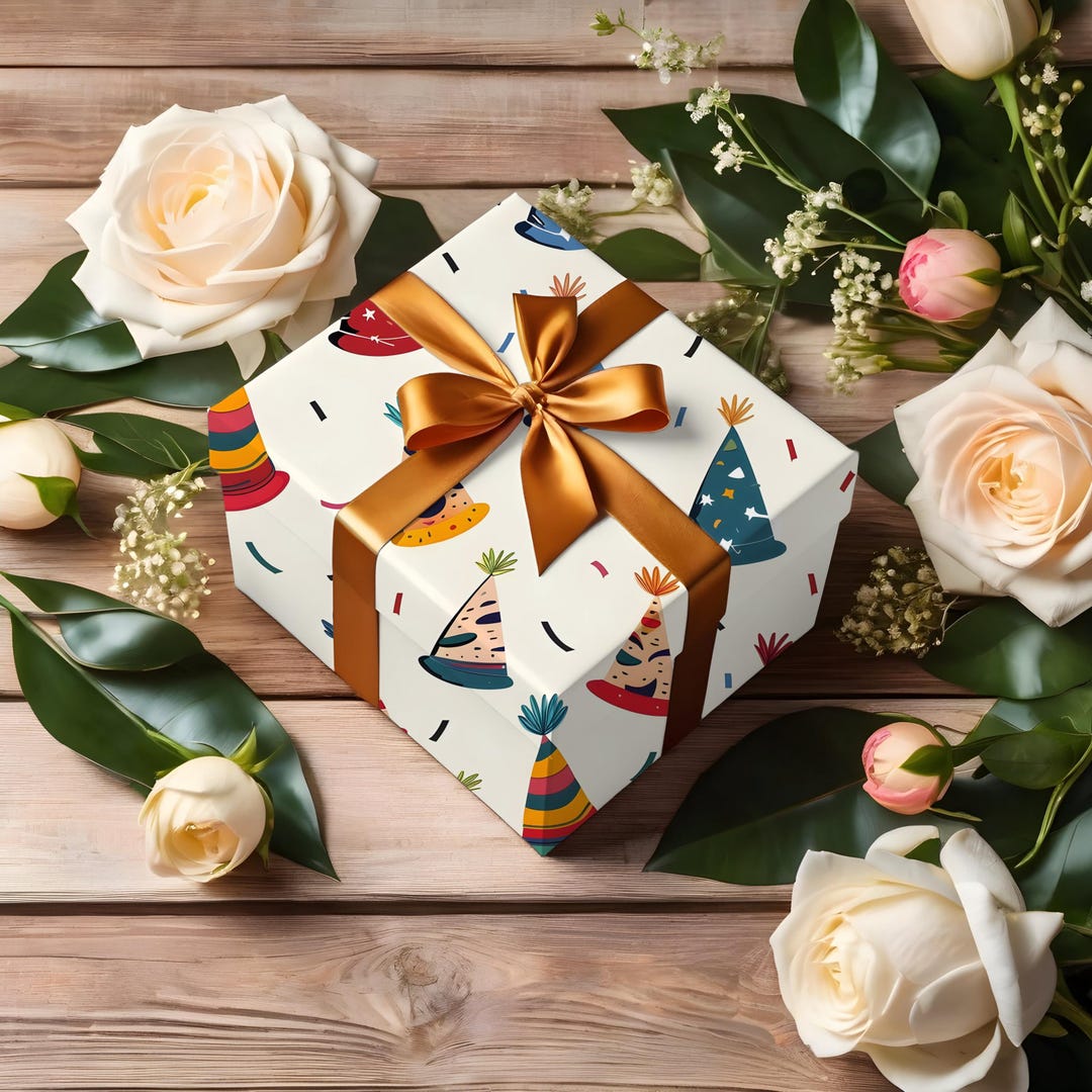 Colorful Birthday Hat Wrap, Party Hat Gift Wrap Pattern, Celebration ...