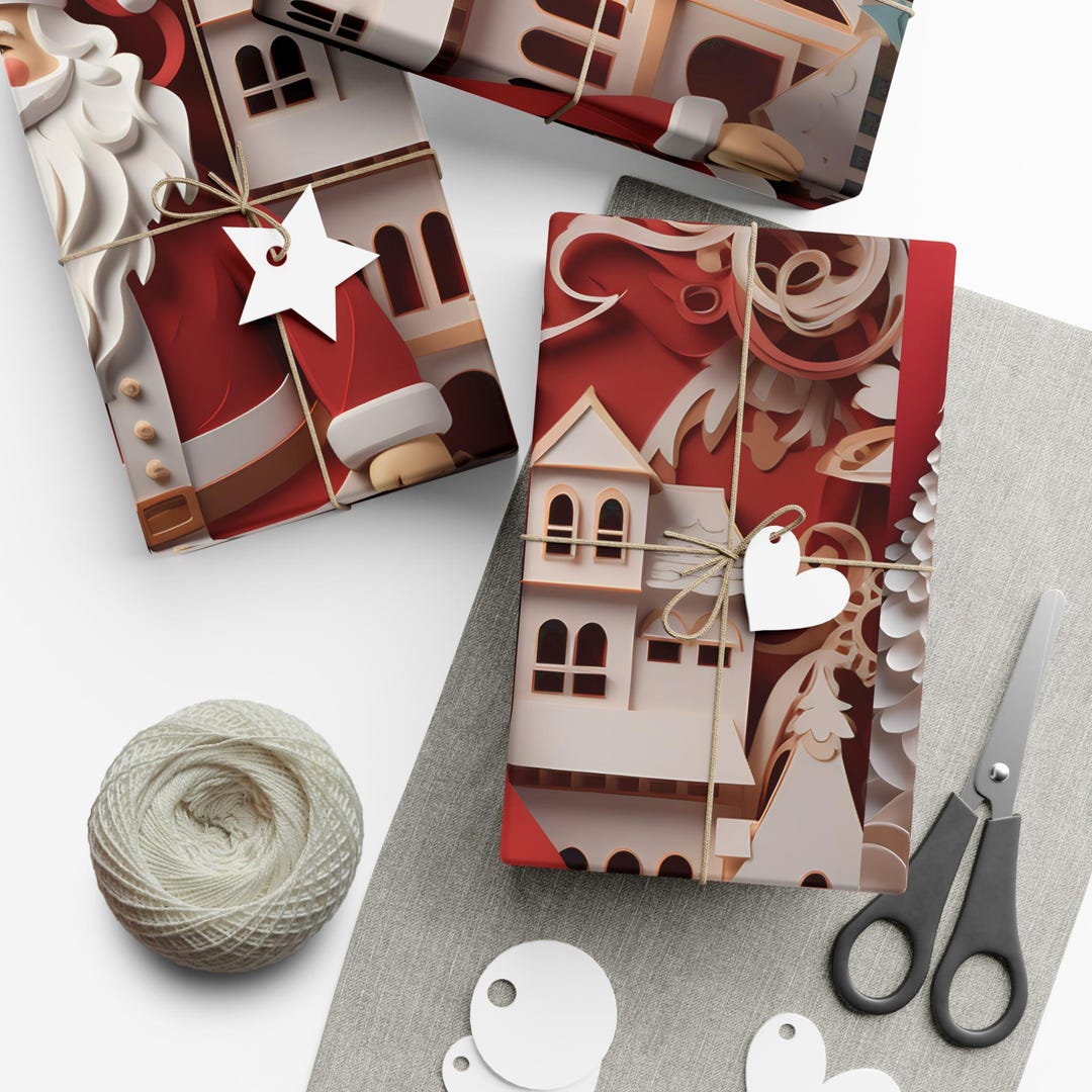 Red Santa Gift Wrap Papers, Christmas Wrapping Paper Rolls, Santa Claus ...