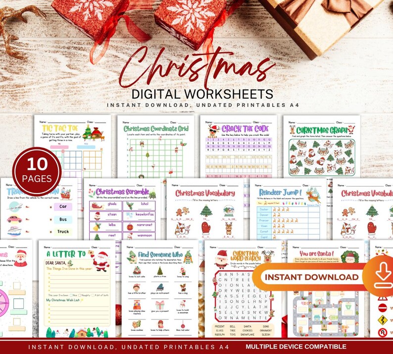 Christmas Workbook Educational Activity Book Kids Adults, Holiday ...