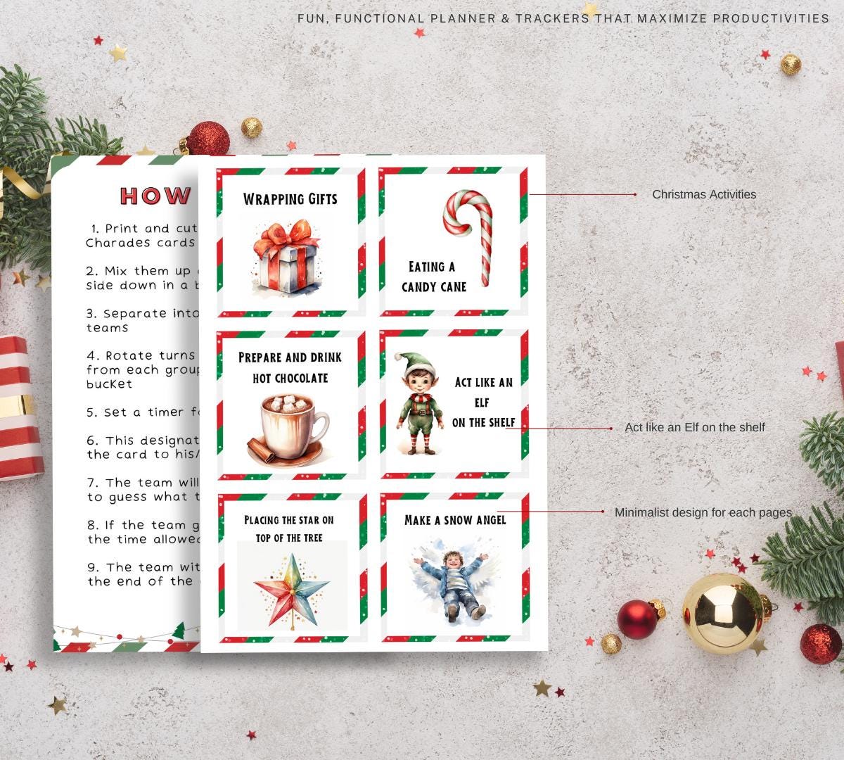 Christmas Charades Game Set, Holiday Party Game, Family Fun Activity ...