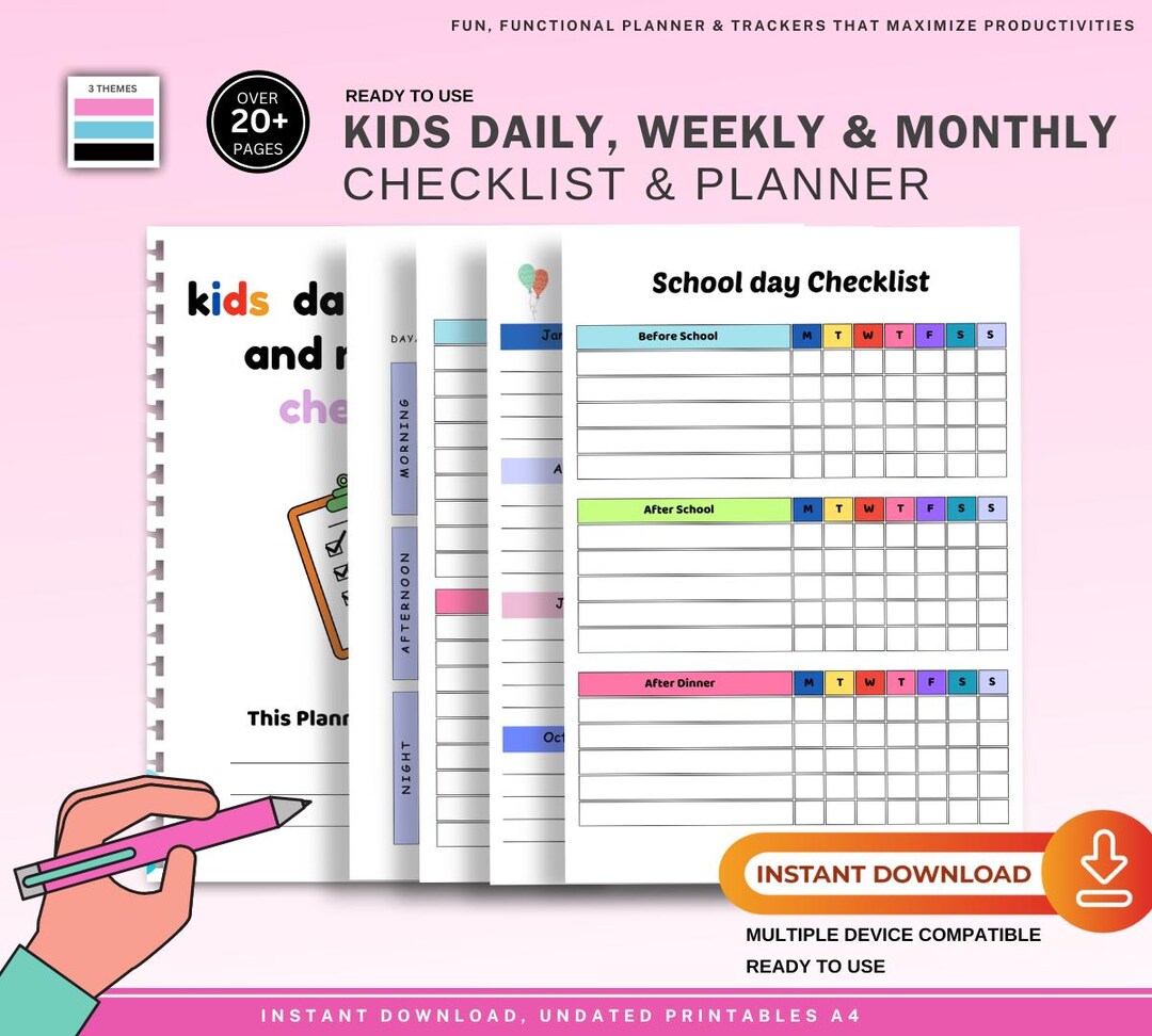 Kids Checklist Journal Set, Daily Weekly Monthly Planner, Children's ...