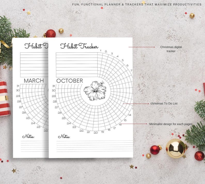 Christmas Habit Tracker Black and White, Daily Planner, Holiday ...