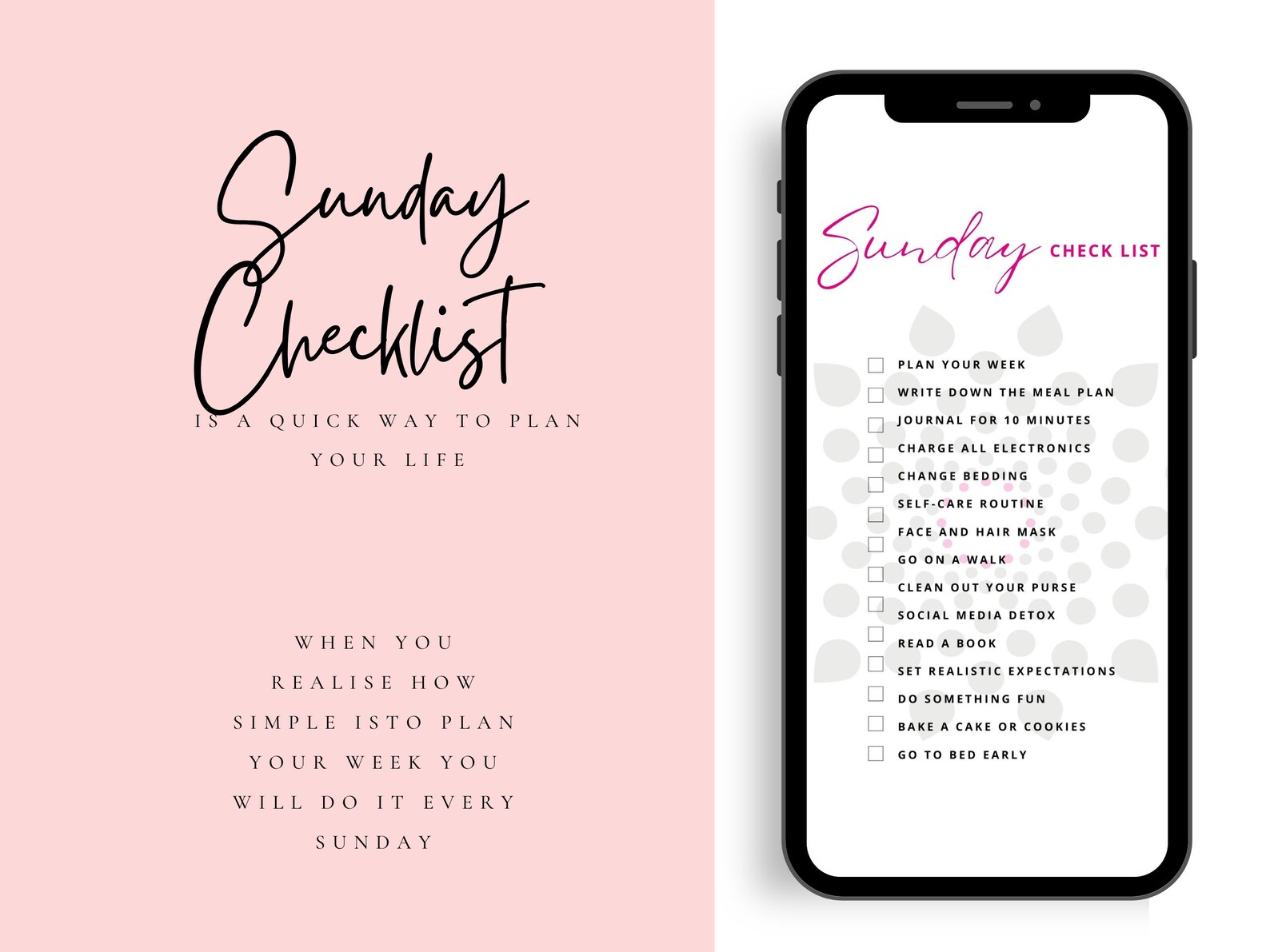 Sunday Checklist, Digital Download, Tool, Self-care Checklist, Goal ...