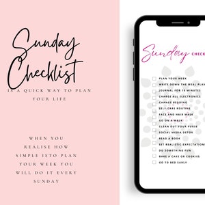 Sunday Checklist, Digital Download, Tool, Self-care Checklist, Goal ...