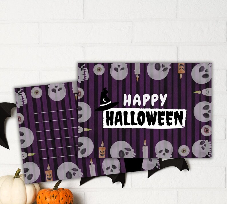 Halloween Cards Template, DIY Printable Cards, Spooky Greeting Cards ...