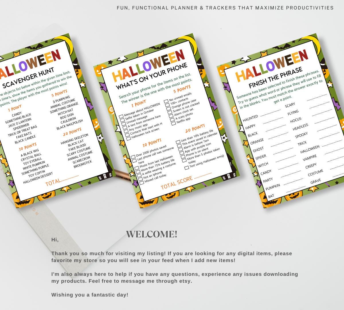 Halloween Games Editable Printable, DIY Halloween Party Games, Instant ...