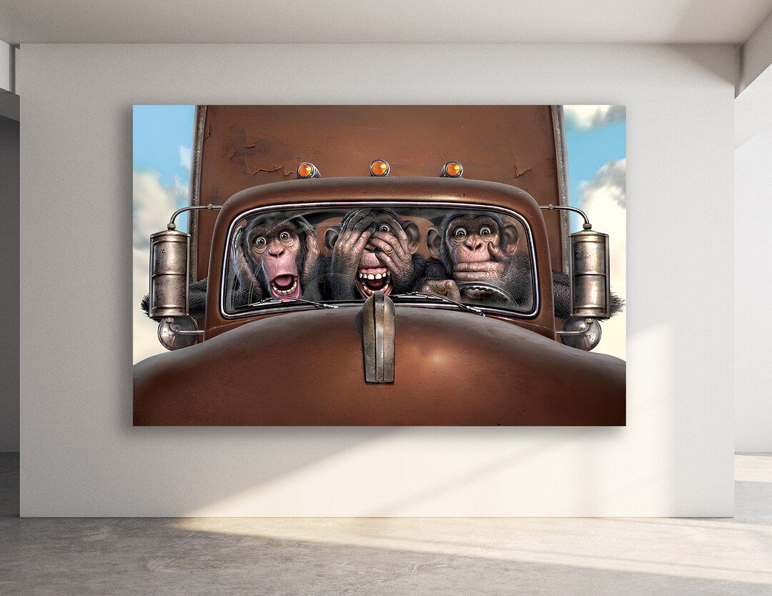 3 Monkeys Canvas, Three Monkey Wall Art, 3 Monkeys Poster Art, Animal ...