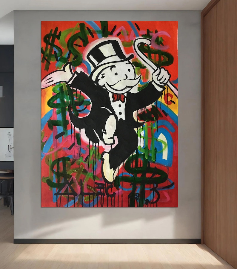 Alec Monopoly Graffiti Hand Painted Oil Painting on Canvas, Urban Art ...