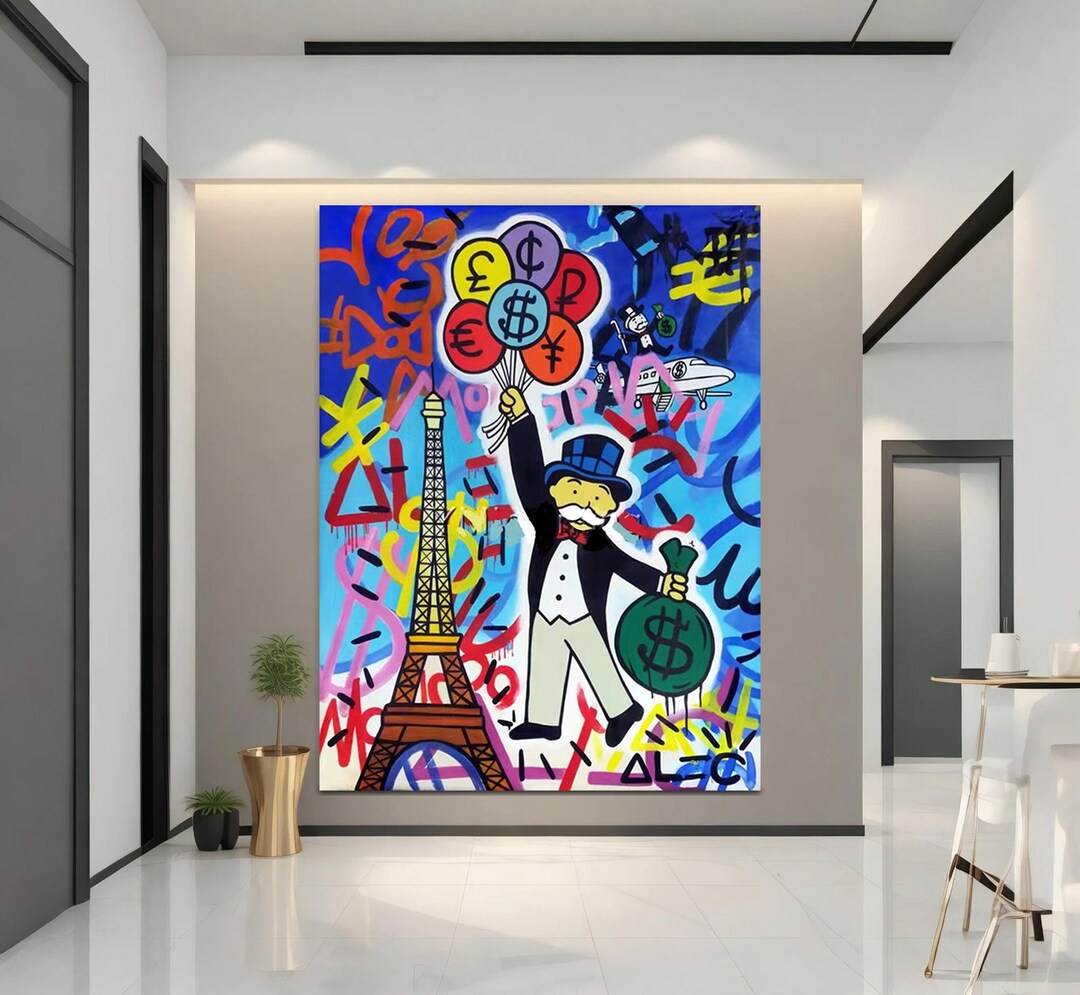 Effiel Tower Alec Monopoly Art, Graffiti Painting on Canvas, Urban Art ...