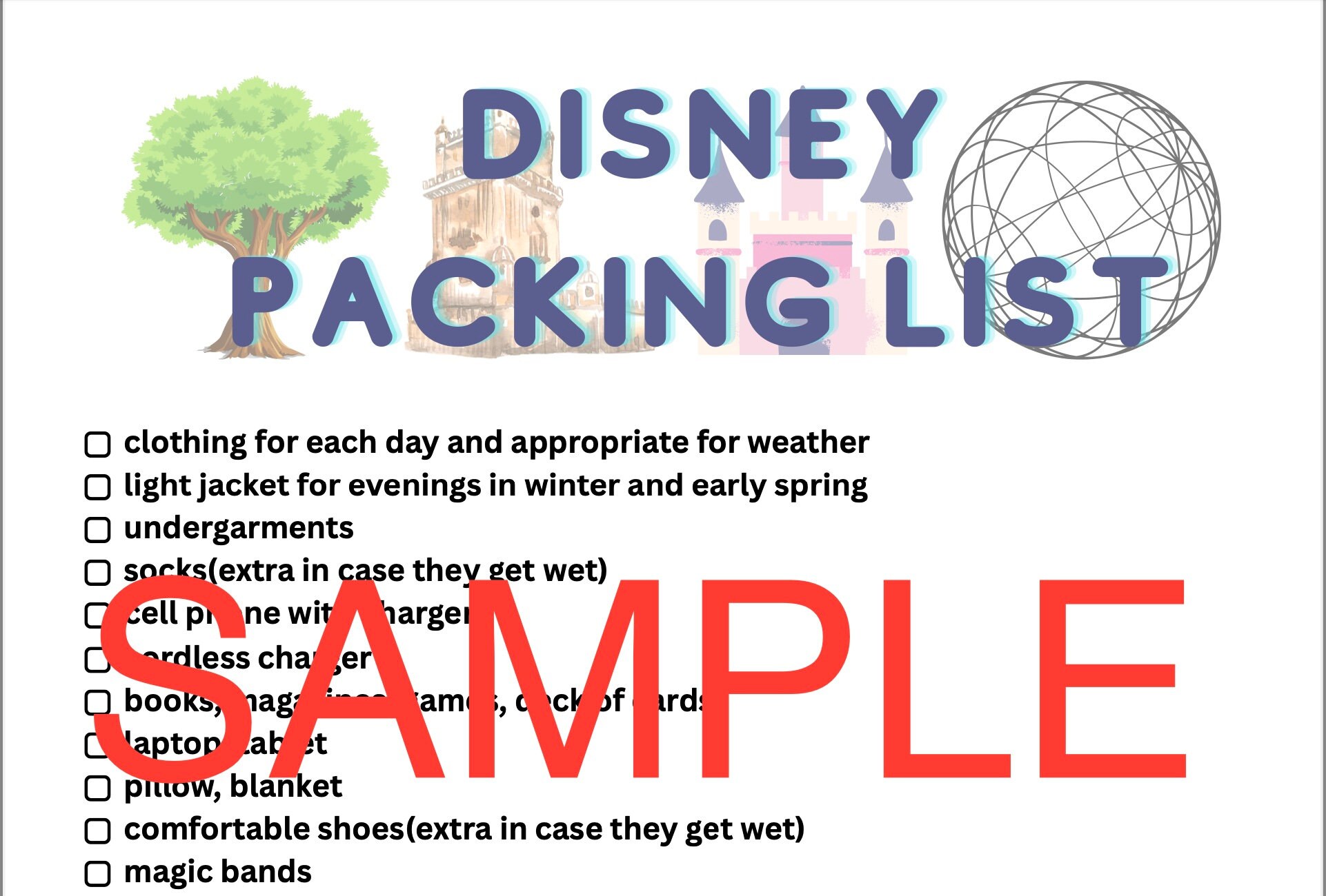 Theme Park Packing Check List - Etsy