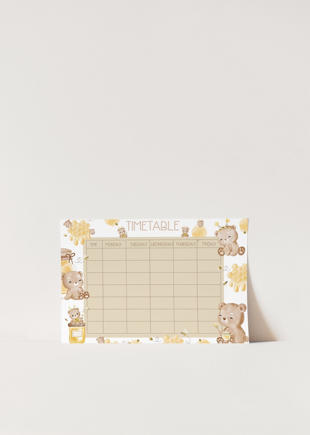 Honey Bear Kids School Class Timetable, Digital Download, Printable ...