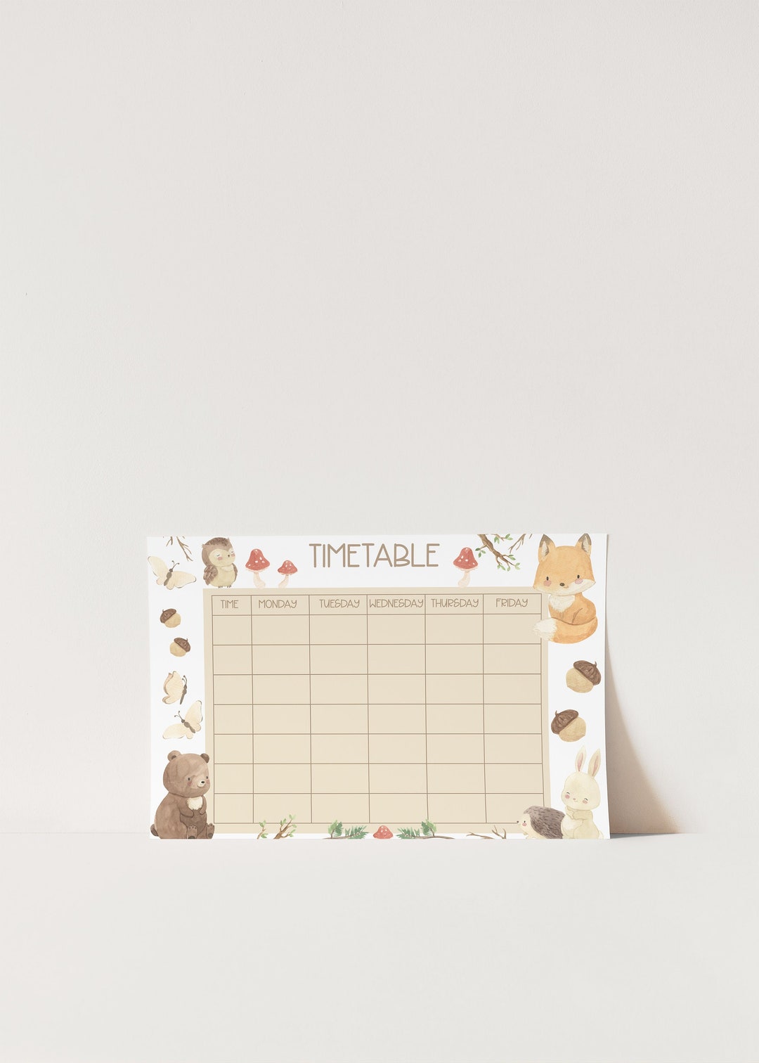 Woodland Animals Kids School Class Timetable, Digital Download ...