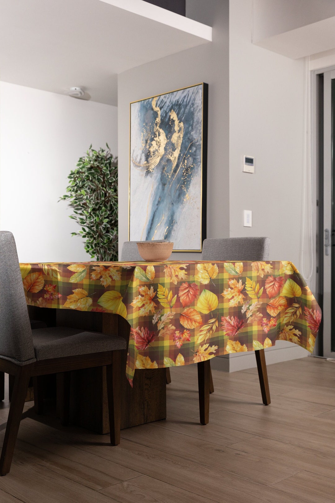 Fall Leaves Tablecloth Fall Plaid Tablecloth Autumn Leaves - Etsy