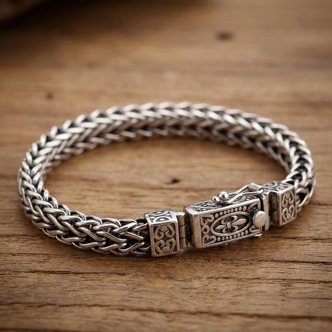 925 Sterling Silver Dragon Bone Chain Bracelet, Vintage Double Link ...