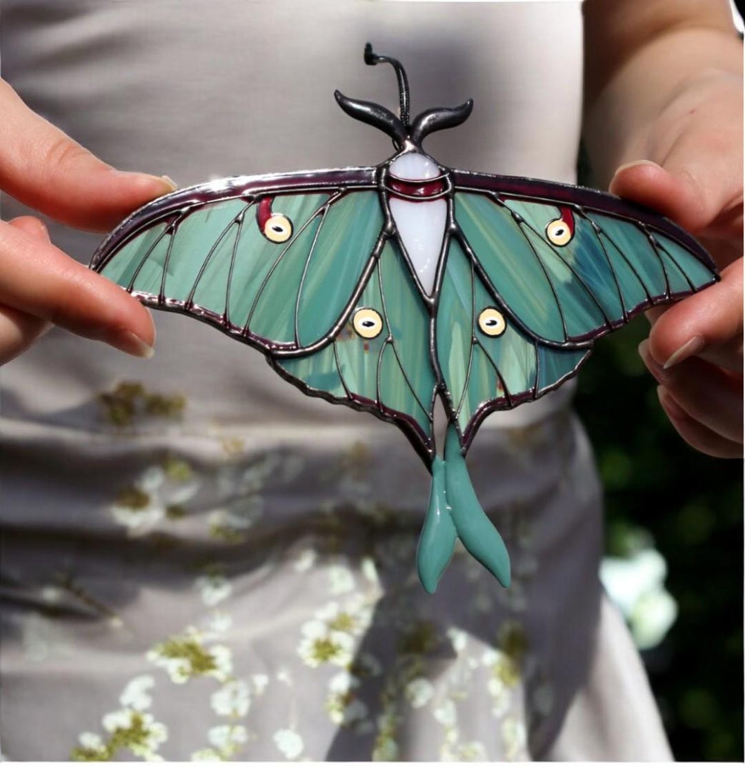 Stained Glass Luna Moth Suncatcher | Moth Window Hanging | Nature ...