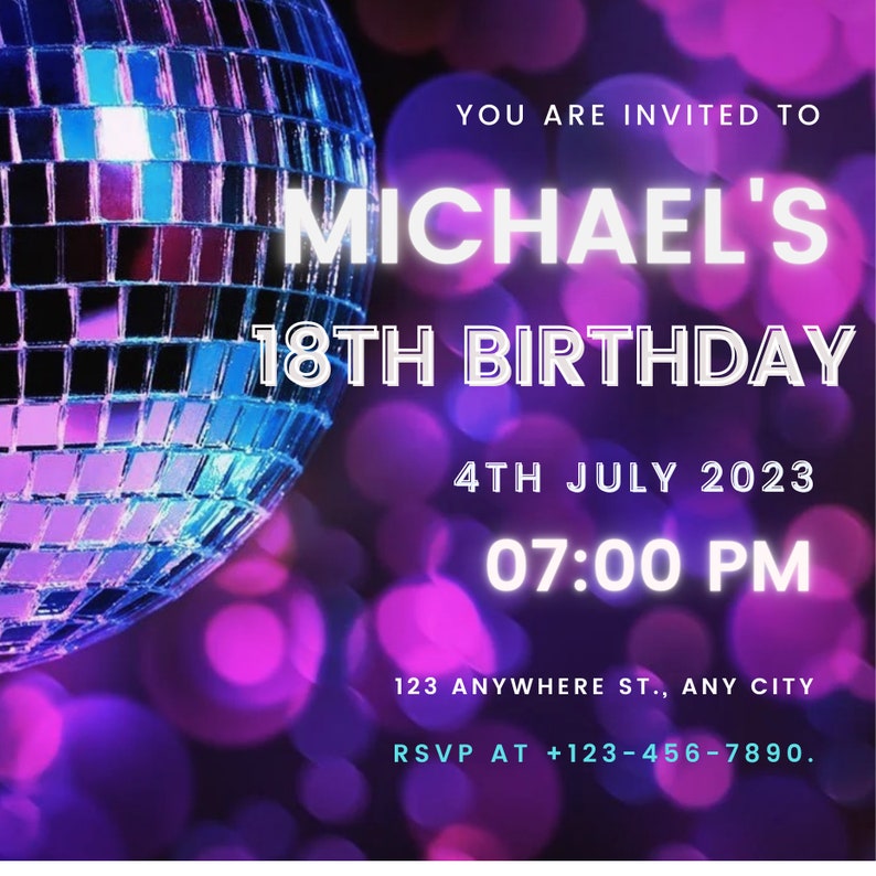 Disco Birthday Party Invitation -digital - Etsy