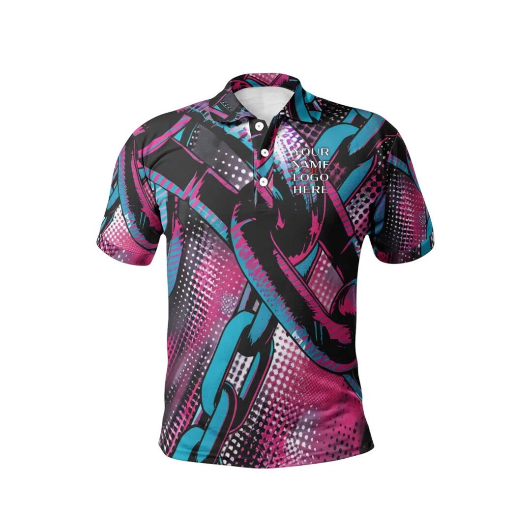 Pink and Blue Halftone Chains Customizable Polo - Etsy