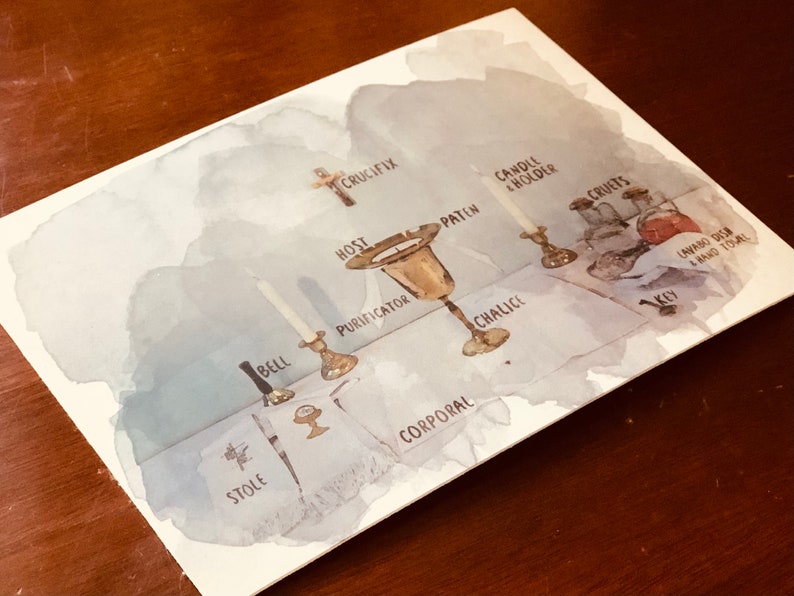 Mass Kit Items Reference Card 5x7” - Watercolor Print | Children's ...