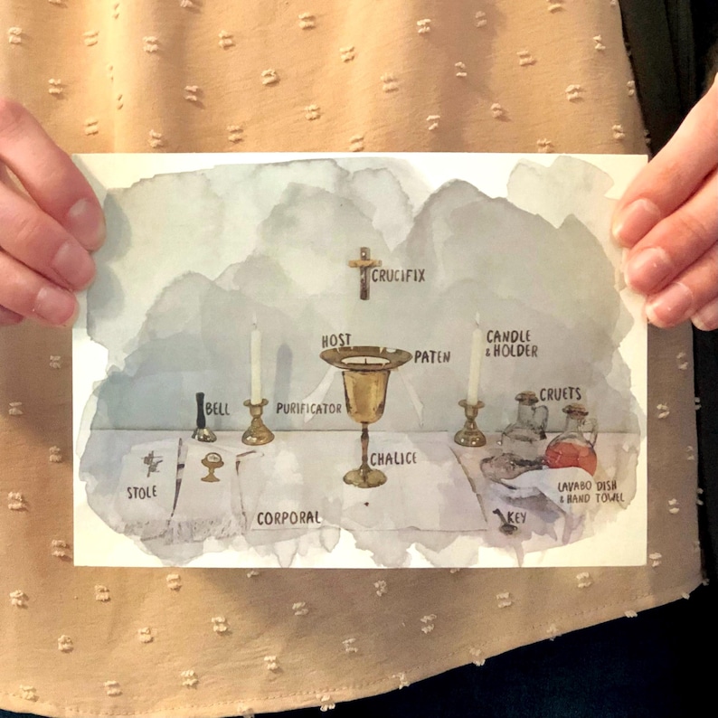 Mass Kit Items Reference Card 5x7” - Watercolor Print | Children's ...