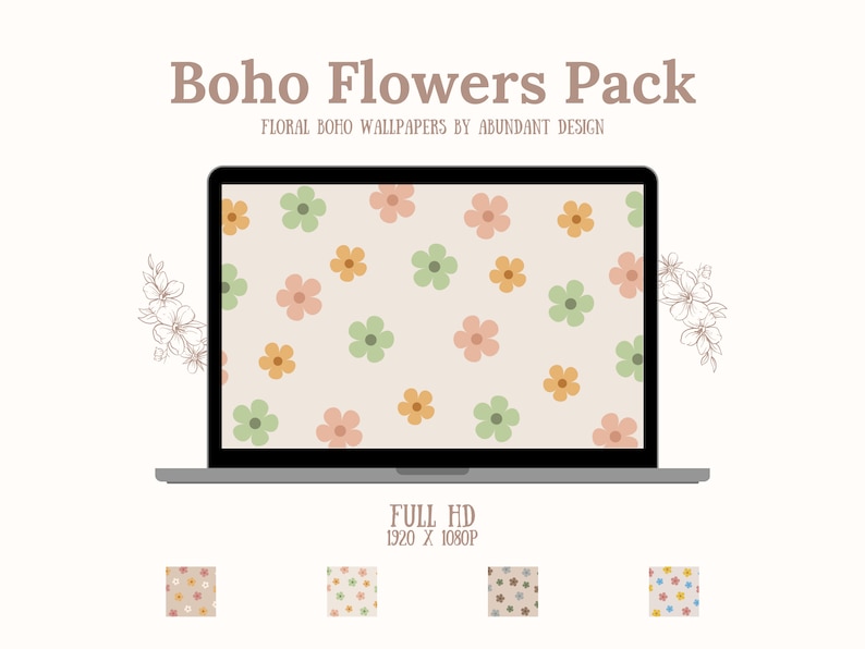 Boho Flower Desktop Wallpapers Abstract Minimalist Computer/pc/macbook ...