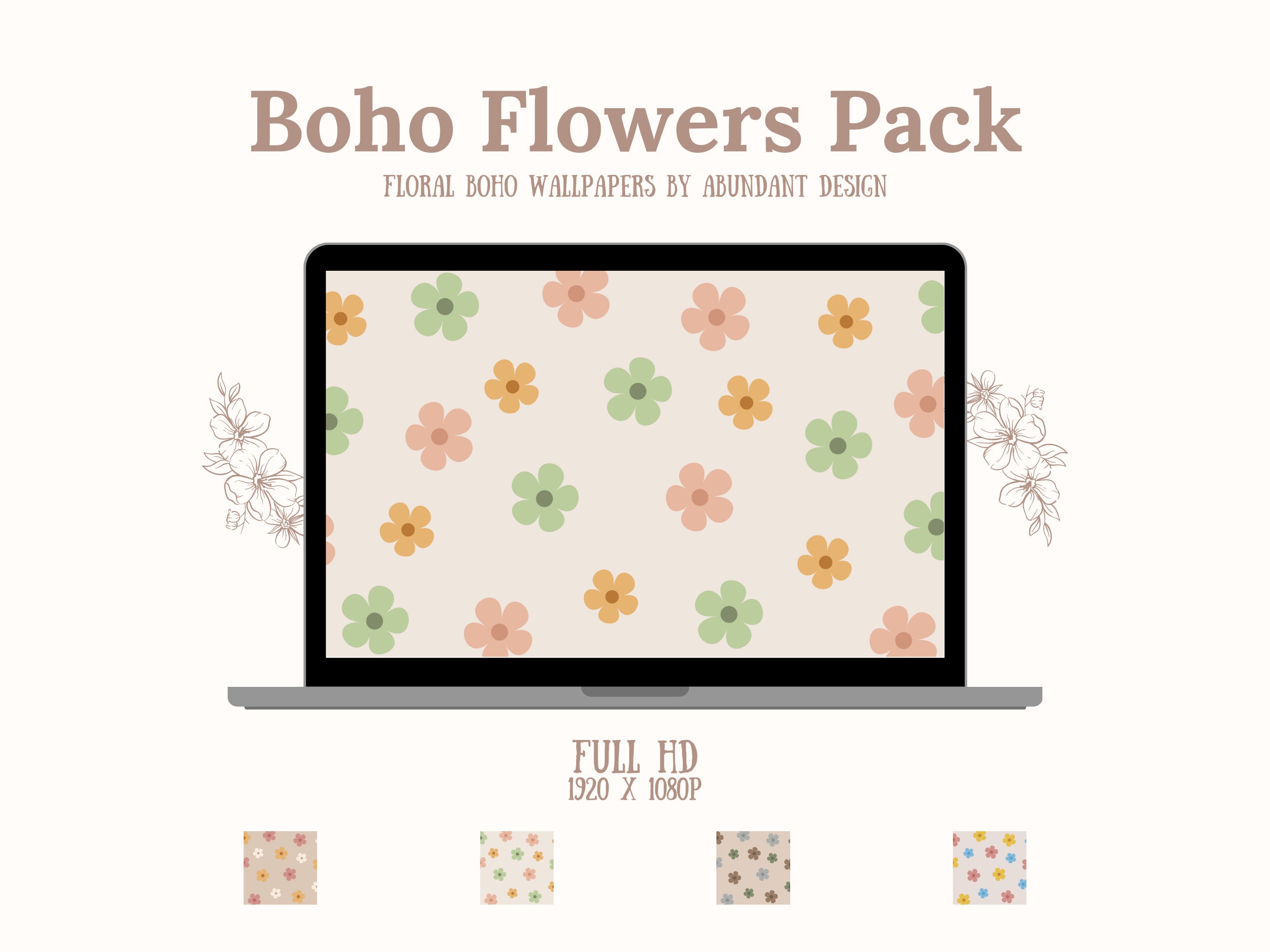 Boho Flower Desktop Wallpapers Abstract Minimalist Computer/pc/macbook ...