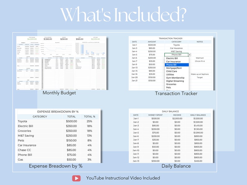 Monthly Budget Excel Spreadsheet Template, Budget Sheet, Budget Planner ...