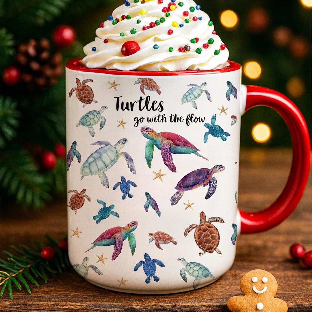 Turtles Go With the Flow Coffee Cup, Turtle Seaside Gifts, Custom Sea ...
