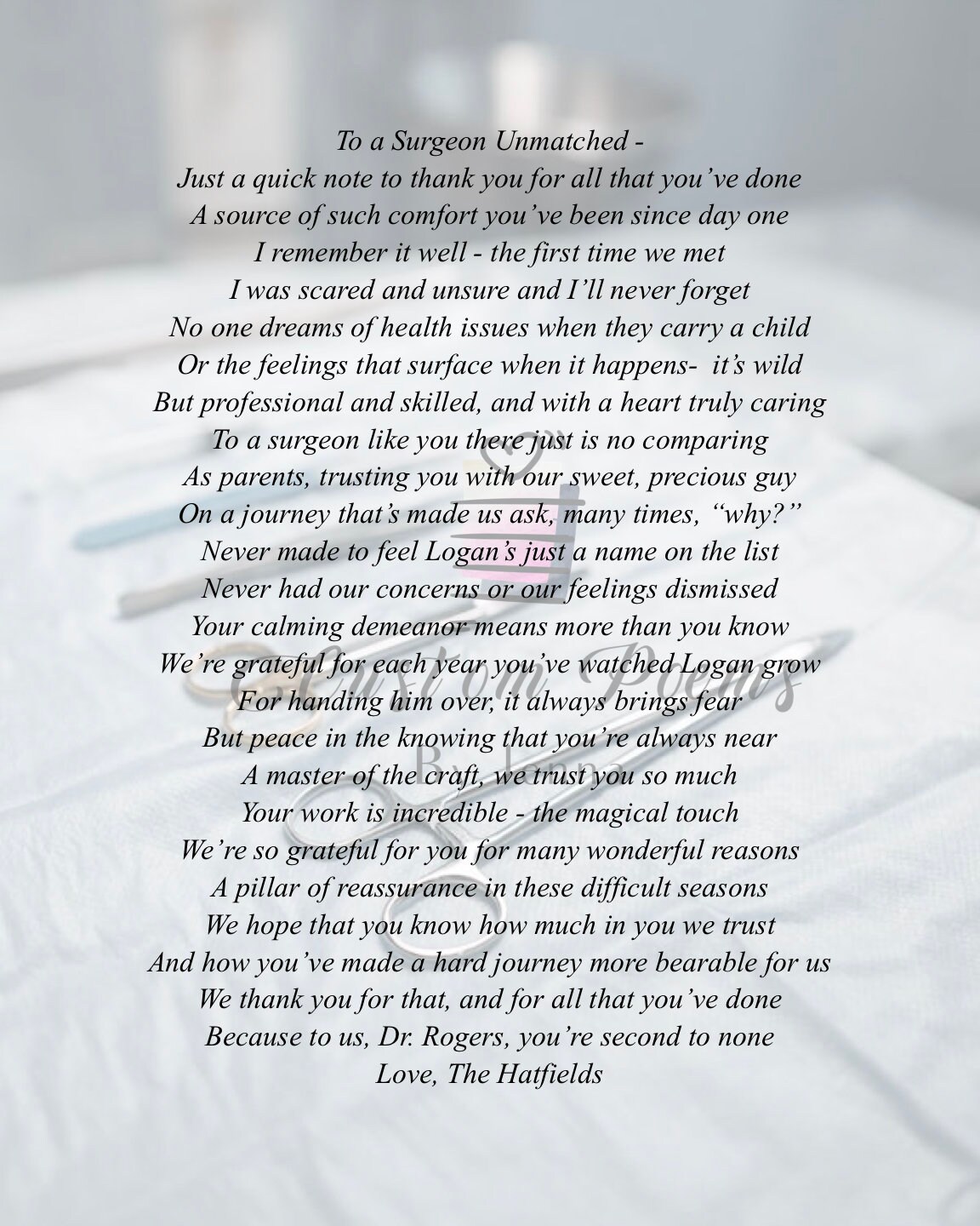 A Note to My Child’s Surgeon Poem - Digital Image - Etsy