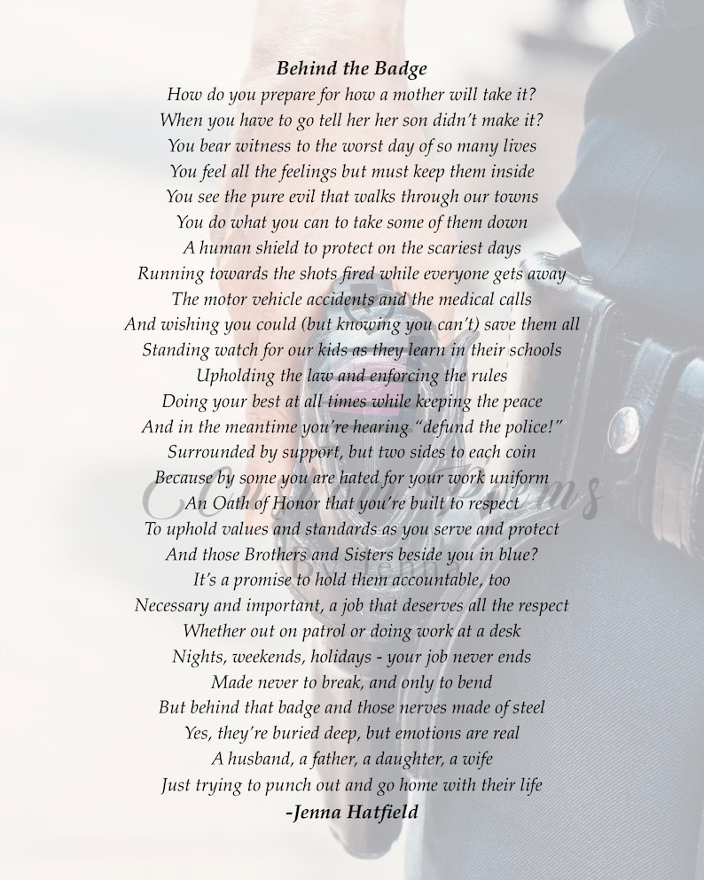 Police Officer “behind the Badge” Poem, Digital Image Emailed - Etsy
