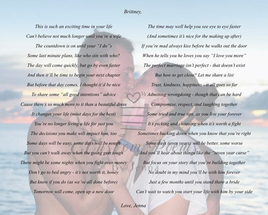Bride to Be Poem - Unframed 8x10 Photo Print With Custom Picture - Etsy
