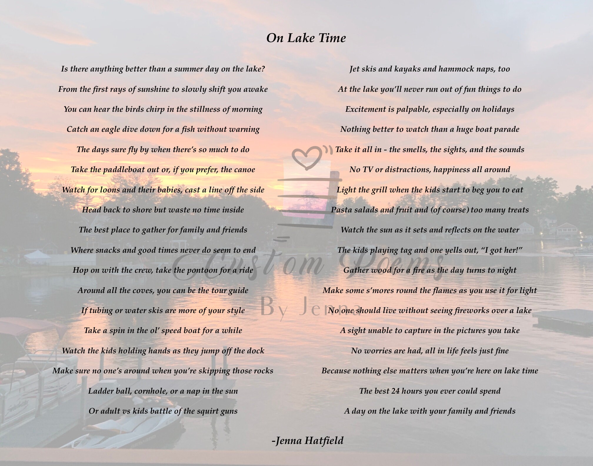 On Lake Time - Printed 8x10 Poem. Perfect for Closing Gift ...