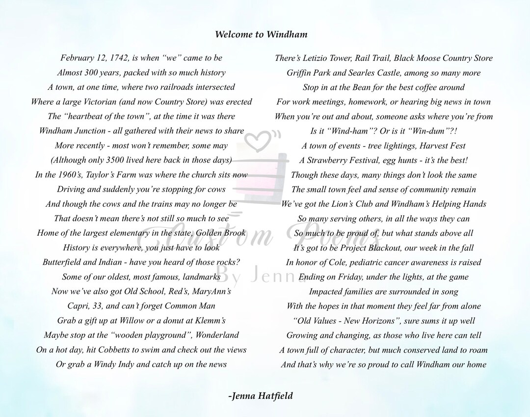 Windham, NH Poem Print, Local Landmarks, Town History (8x10) - Etsy