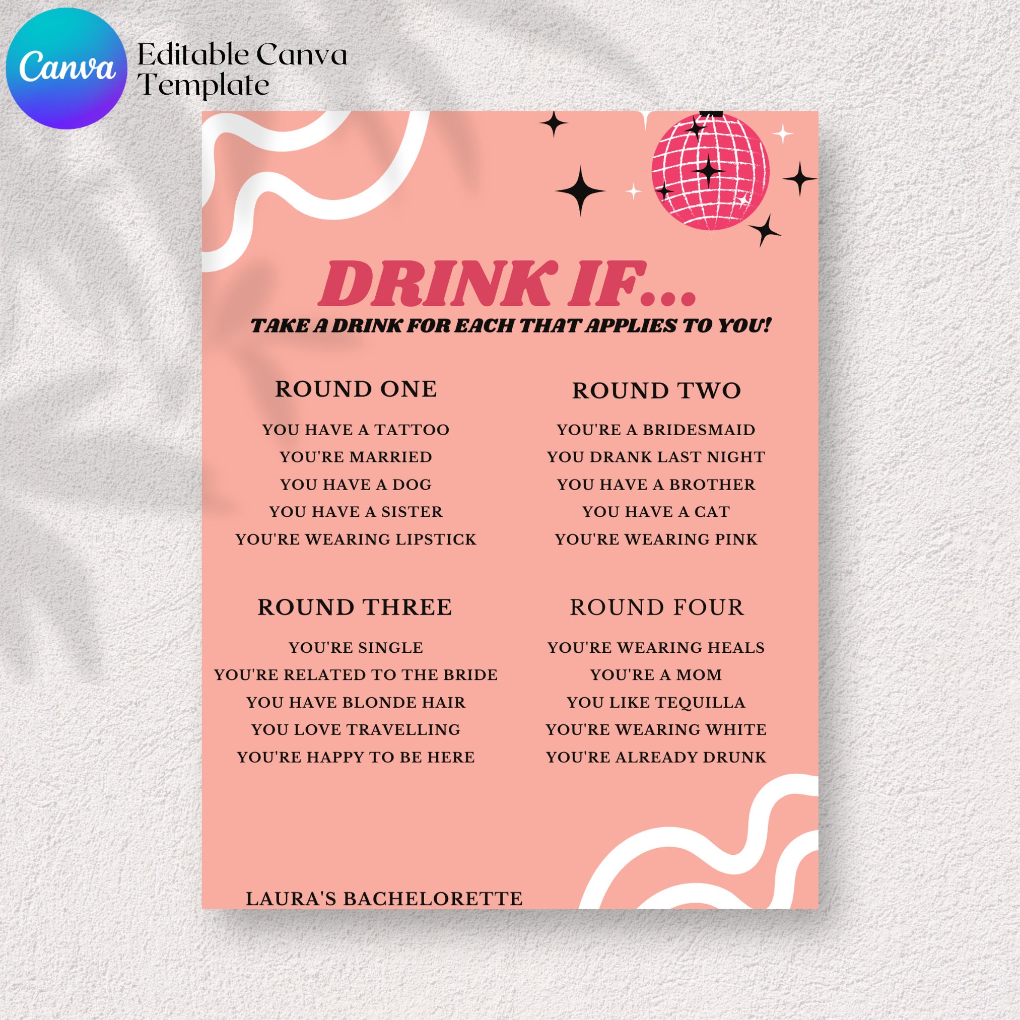 Disco Bachelorette Party Game Template Bundle Editable Printable ...