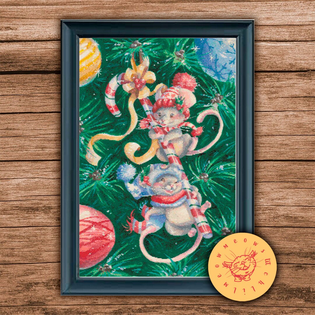 Christmas Candy Cane Mice Cross Stitch Pattern (PDF Download) - Etsy