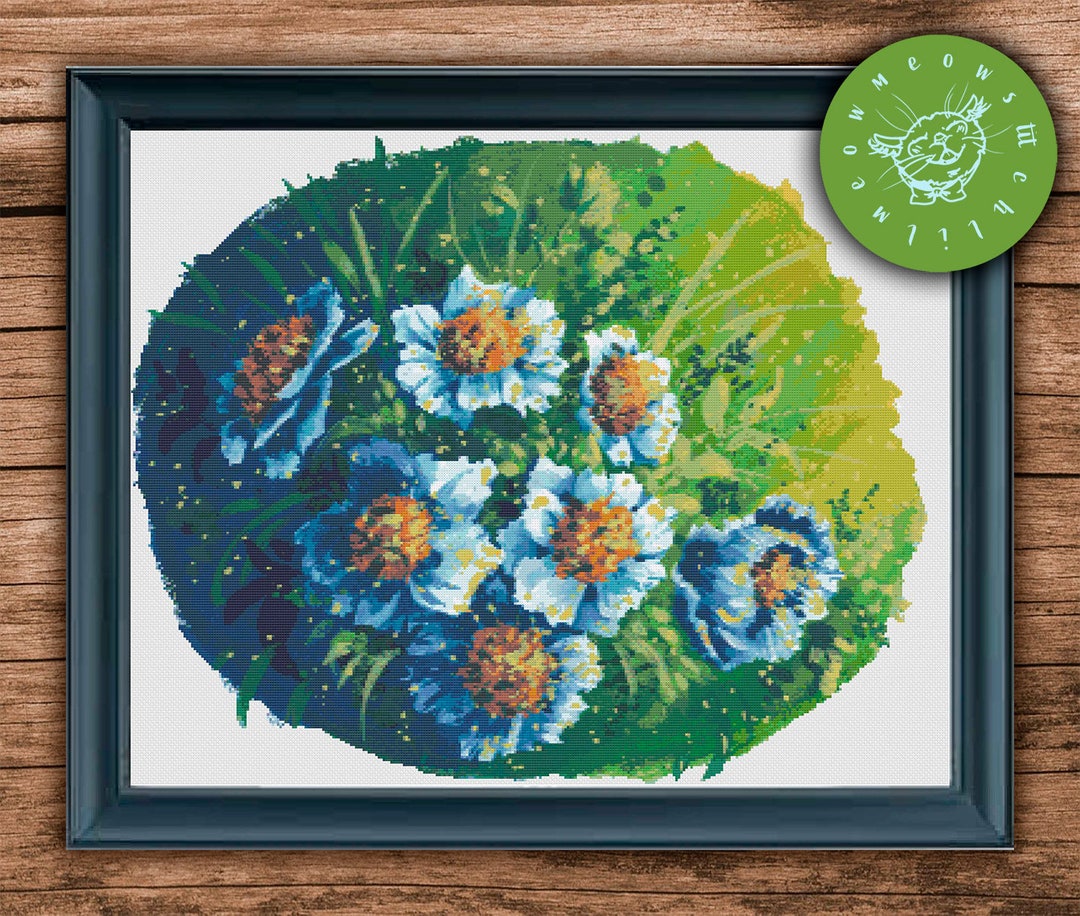 Blue Flowers Cross Stitch Pattern PDF, PDF File, Summer Cross Stitch ...